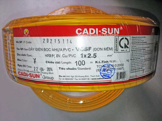 DÂY ĐƠN MỀM – VCSF 1×2.5 450/750V - Dây cáp điện Cadisun Việt Nam
